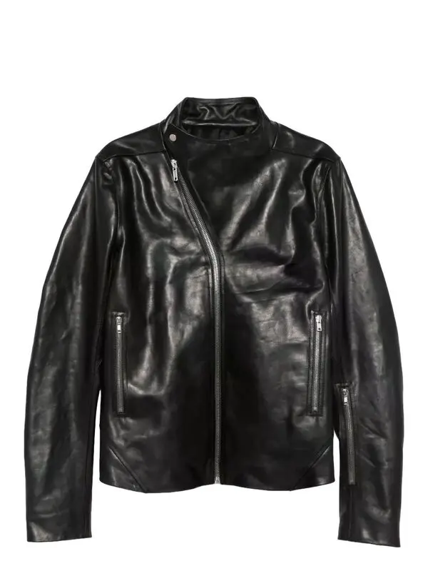 Rick Owens Asymmetric Zip Leather Jacket - Black
