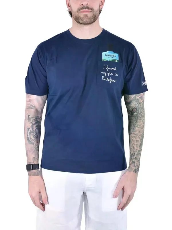 MC2 SAINT BARTH Portofino Embroidered Cotton T-shirt - Blue