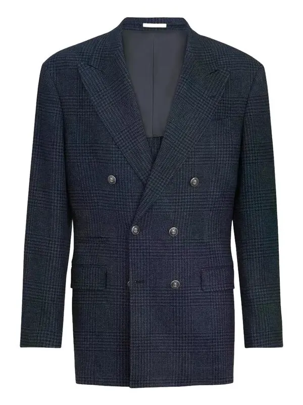 Brunello Cucinelli Prince Of Wales Flannel One-and-a-half Breasted Blazer - Blue