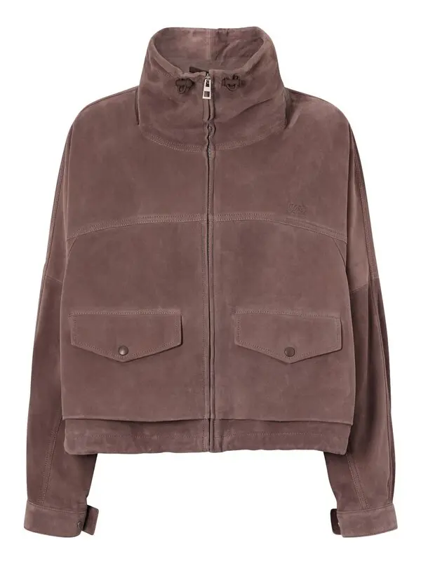 Loewe Anagram Embroidered Suede Funnel Neck Jacket - Brown