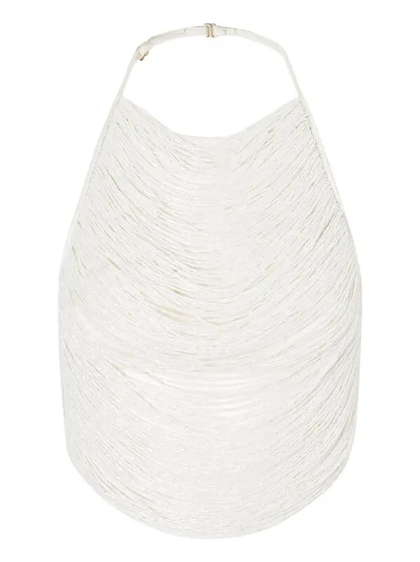 Cult Gaia Tanner Bead-embellished Silk-blend Satin Halter Tank - Neutrals