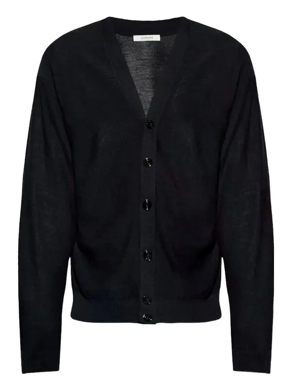 LEMAIRE V-neck Button-up Fine Knit Cardigan - Black