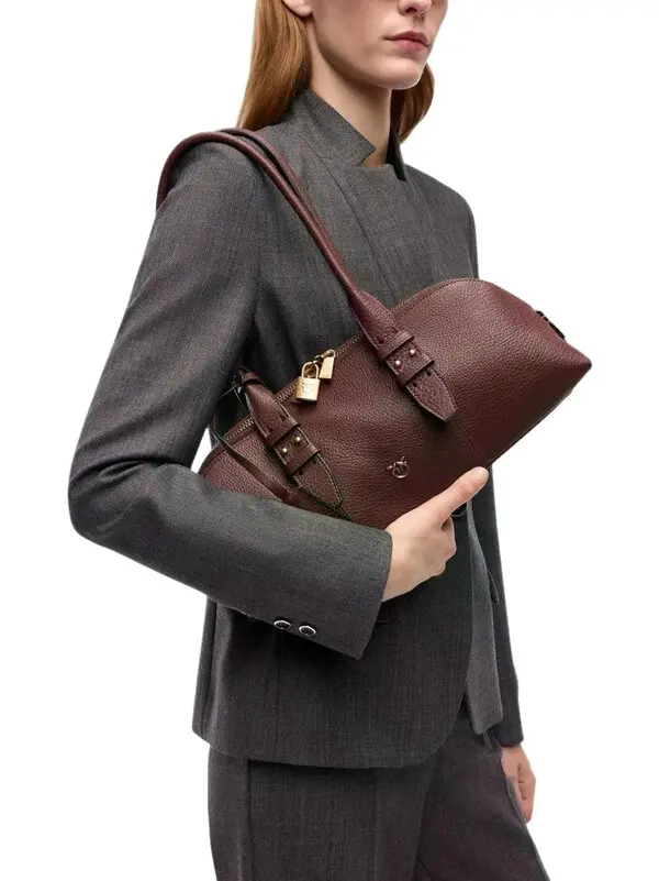 Pinko Love Birds Leather Tote Bag - Brown