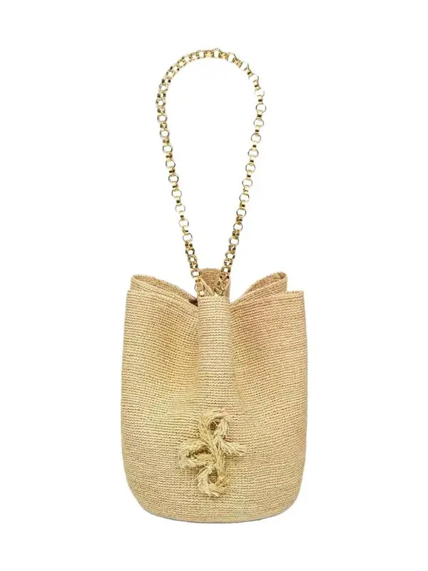 Ruslan Baginskiy Convertible Raffia Bucket Bag With Chain Strap - Neutrals