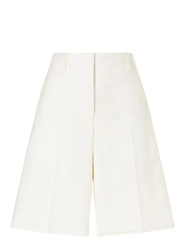 Another Tomorrow Gingham Point D'esprit Wide-leg Bermuda Shorts - Neutrals