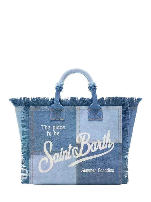 MC2 SAINT BARTH Colette Patchwork Fringed Tote Bag - Blue