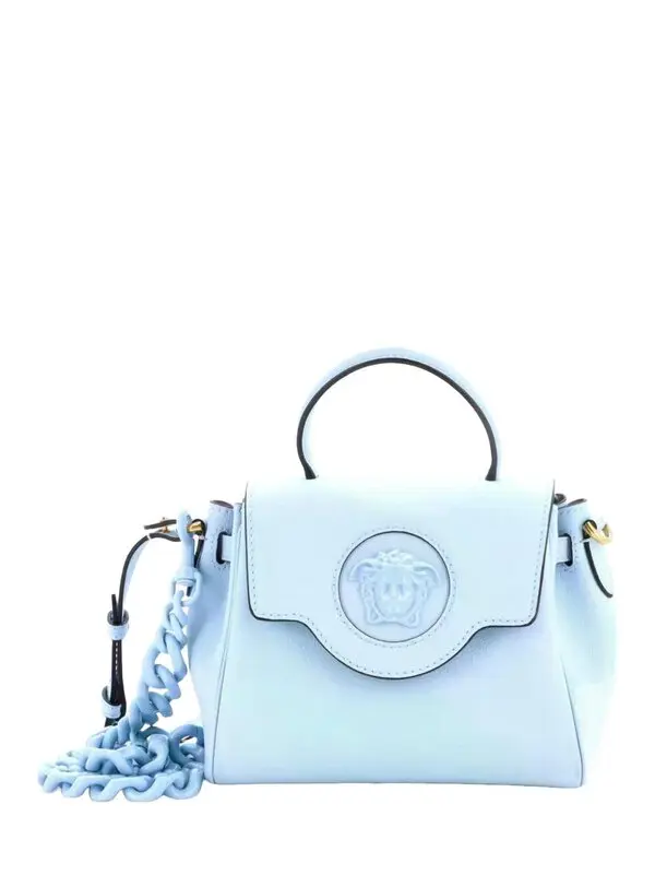 Versace La Medusa Top Handle Leather Small Satchel Bag - Blue
