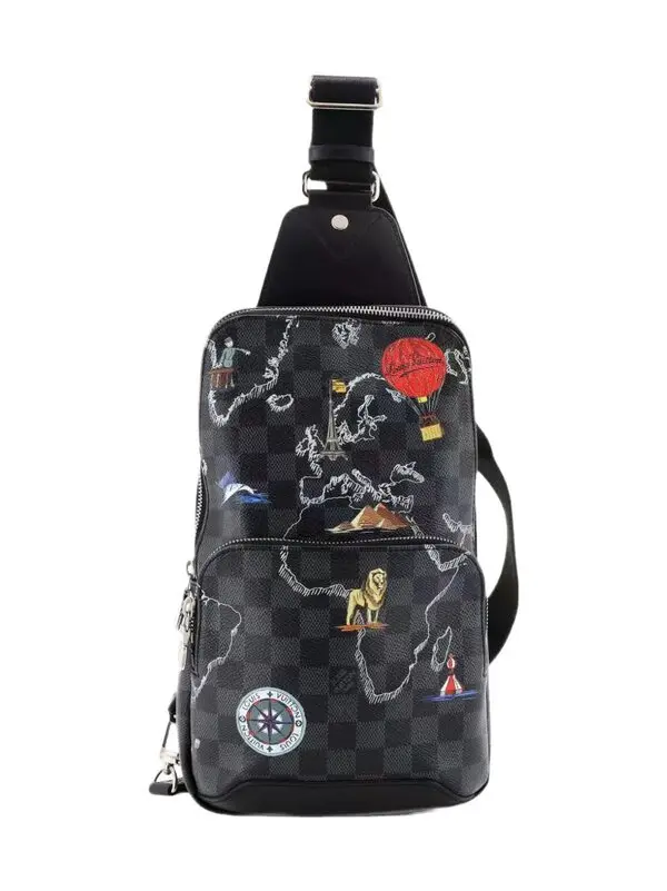 LOUIS VUITTON Avenue Sling Bag Limited Edition Renaissance Map Damier Graphite Crossbody Bag - Black