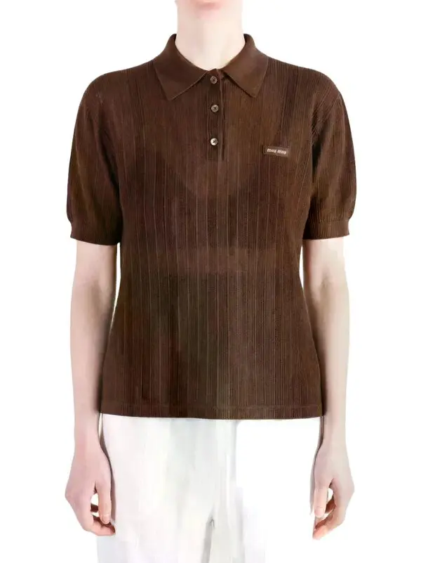 Miu Miu Pointelle Knit Polo Shirt - Brown