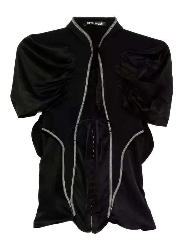 Ottolinger Gathered Sleeve Top With Contrast Trim - Black