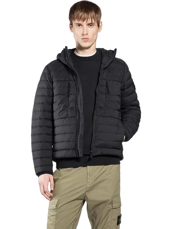 Stone Island David-tc Quilted Zip-up Jacket With Drawstring Hood - Black