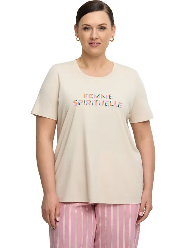ZOEY Neutrals Shea T-shirt With "femme Spirituelle" Print - Beige