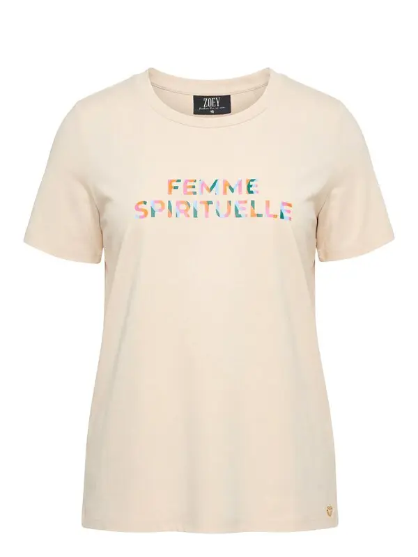 ZOEY Neutrals Shea T-shirt With "femme Spirituelle" Print - Beige