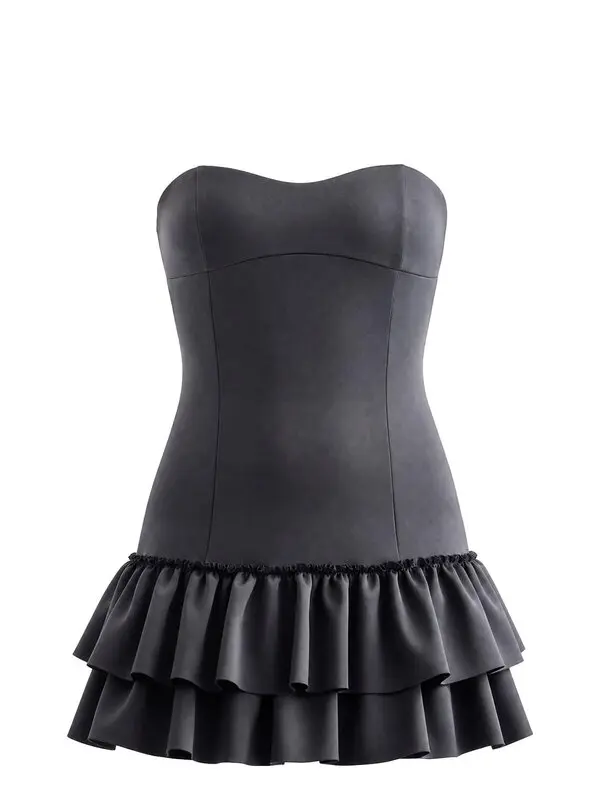 STUDIO LEXI Zion Strapless Sweetheart Frill Hem Mini Dress - Grey