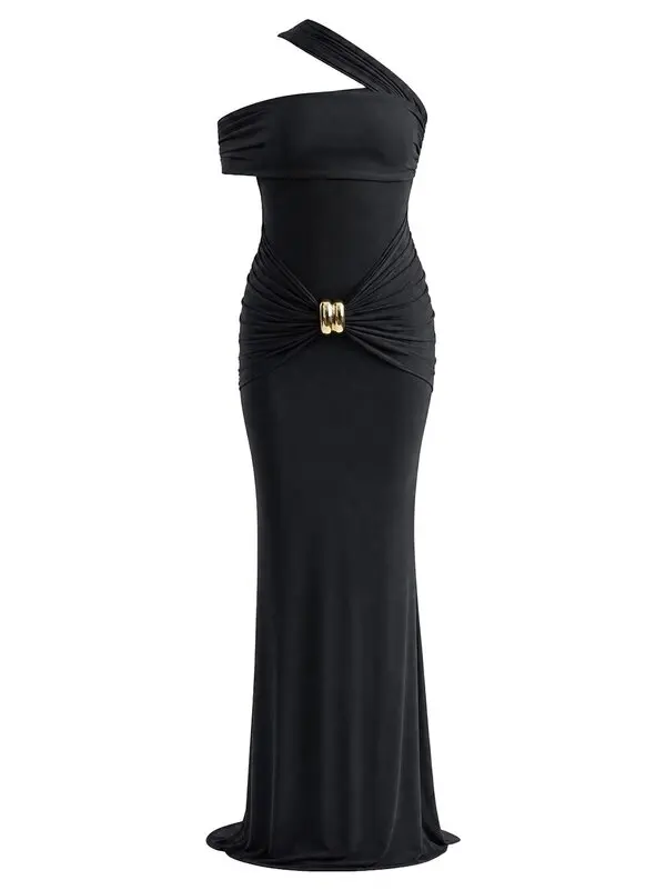 STUDIO LEXI Veda Dress Asymmetrical, Draped, Off-the-shoulder Gown - Black