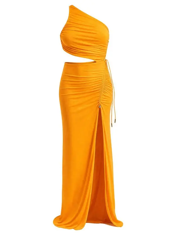 STUDIO LEXI One-shoulder Maxi Dress With Waist Cutout And Thigh-high Slit - Orange