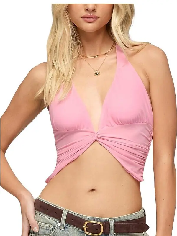 EDIKTED Alani Twisted Halter Neck Cropped Top - Pink