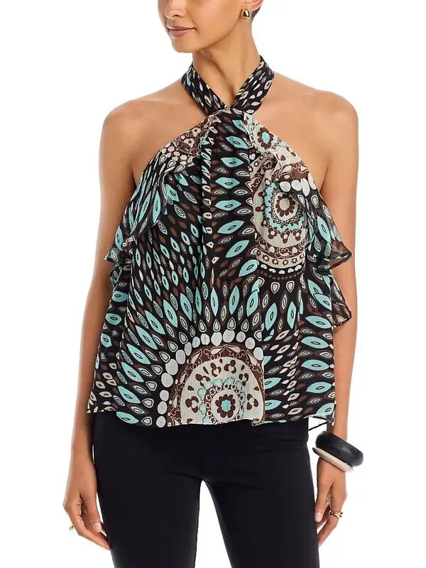 Ramy Brook Printed Silk Halter Top - Multi Medallion