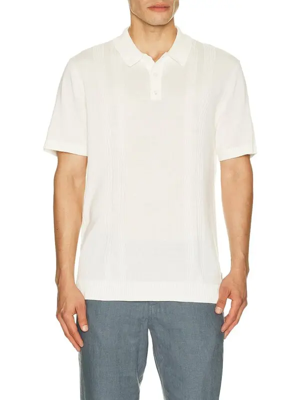 Onia Silk Ribbed Knit Polo Shirt In Blue - Ivory