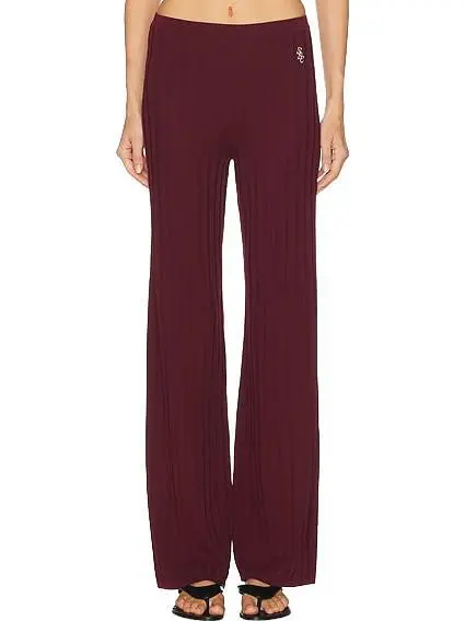 SPORTY & RICH Signature Logo Ribbed Pants - Bordeaux