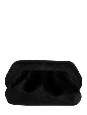 THEMOIRE Brushed-felt Gathered Large Clutch With Adjustable Shoulder Strap - Black