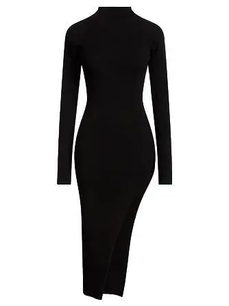 Blumarine Virgin Wool Midi Dress With Mandarin Collar And Side Slit - Black