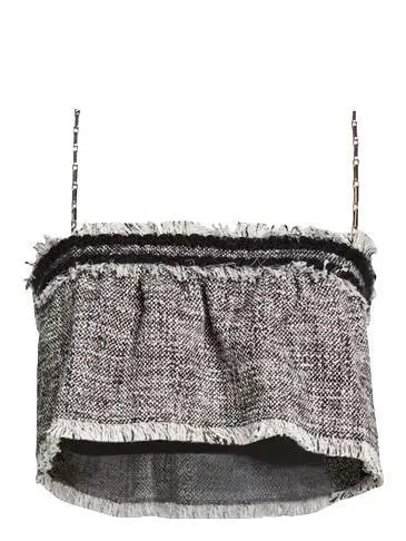 MSGM Multicolor Tweed Crop Top With Fringes - Black