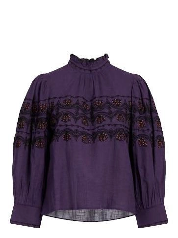 Antik Batik Gauze Top With Appliqué And Embroidery - Plum
