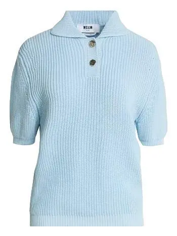 MSGM Sky Cotton Cable-knit Polo Sweater - Blue