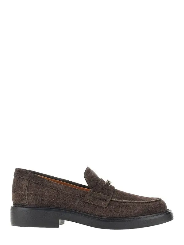 TOD'S Suede Leather Loafers With Gold-tone Logo Detail - Brown