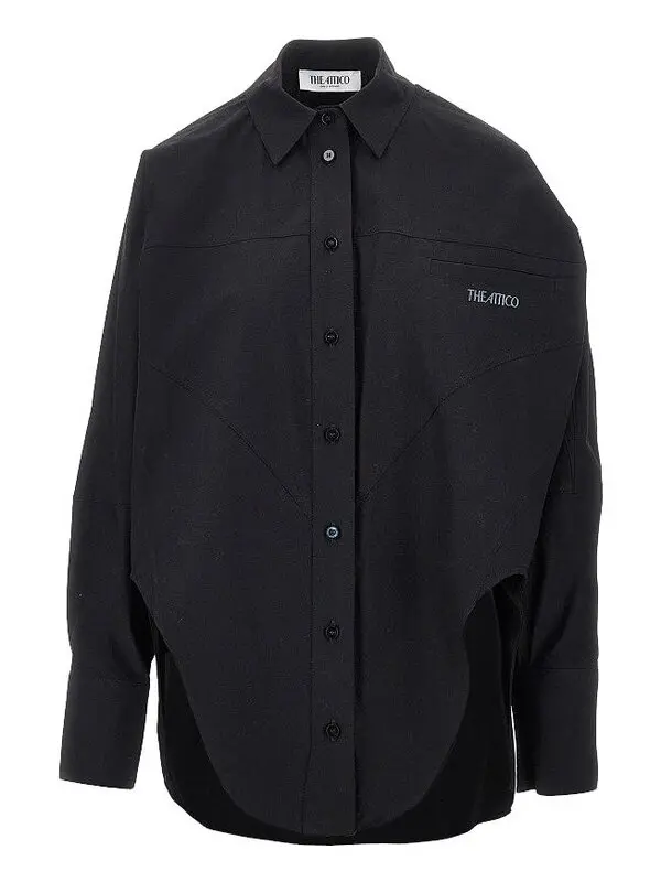 Attico Paneled Cotton Poplin Oversized Shirt - Black