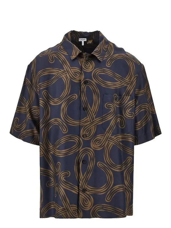 Loewe Anagram Print Silk Shirt - Blue