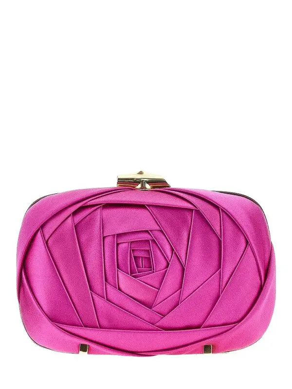 ROGER VIVIER Rose Motif Satin Clutch - Pink