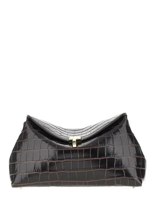 TOTEME Croc-effect Leather Clutch With T-lock Closure - Brown