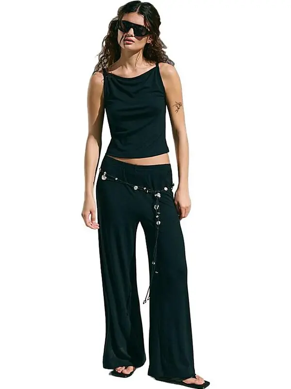 Free People Micro-ribbed Tank And Wide-leg Pant Set - Black