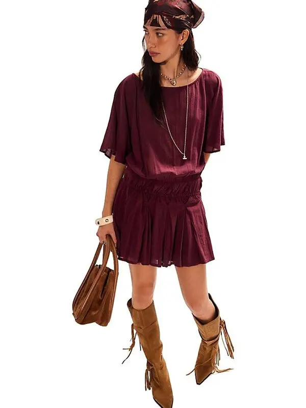 Free People Sutton Mini Dress - Maroon