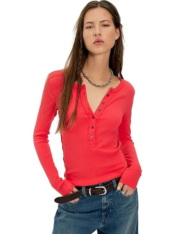 We The Free Jamie Henley Long Sleeve Top - Flame Red