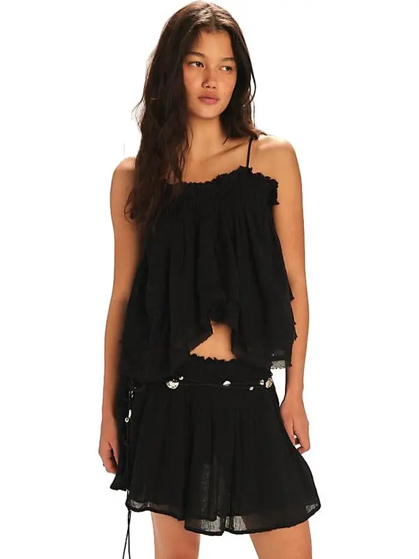 Free People Flowy Crinkled Cotton Tank And Skirt Set - Black