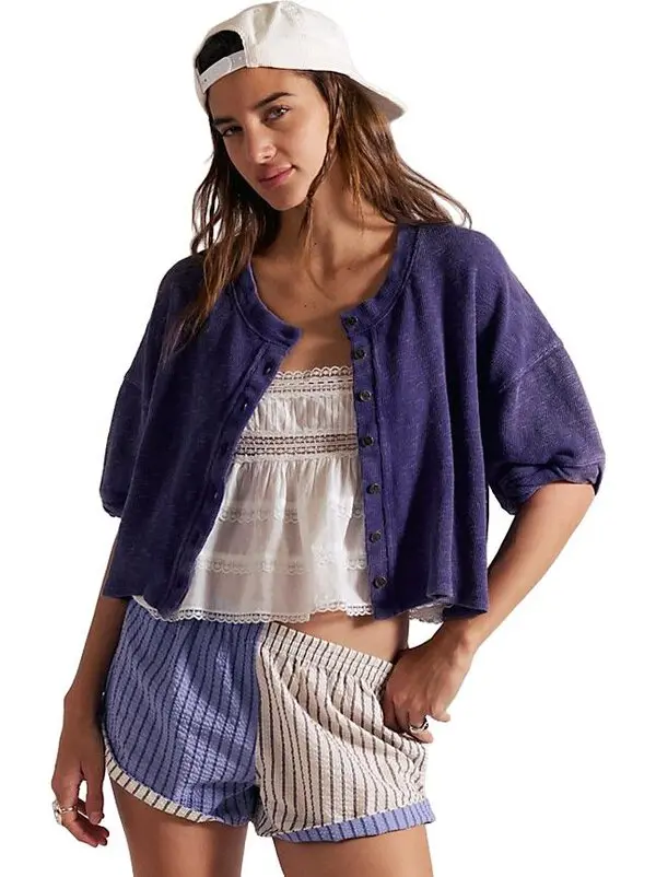 We The Free Flashback Cardigan Tee With Button-front Closure - Navy Academy