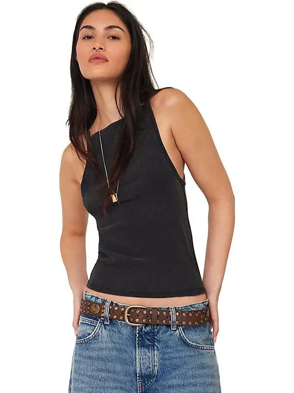 We The Free Ribbed High Square Neck Tank Top - Black