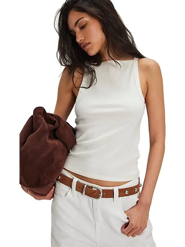 We The Free Mia Ribbed Square Neck Tank Top - Ivory