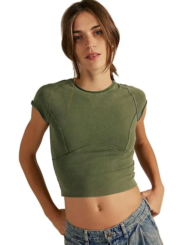 We The Free Protagonist Cropped Cap Sleeve Tee - Rustic Basil