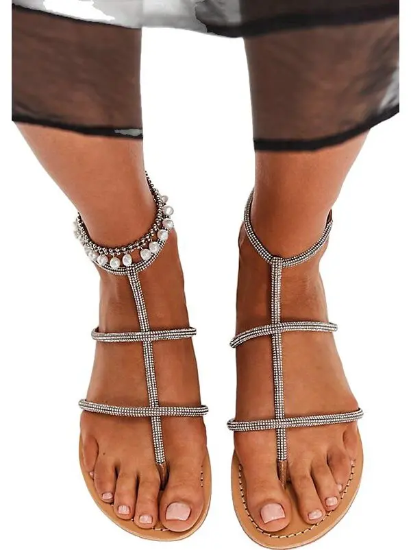 FP COLLECTION Embellished Strappy Gladiator Sandals - Silver