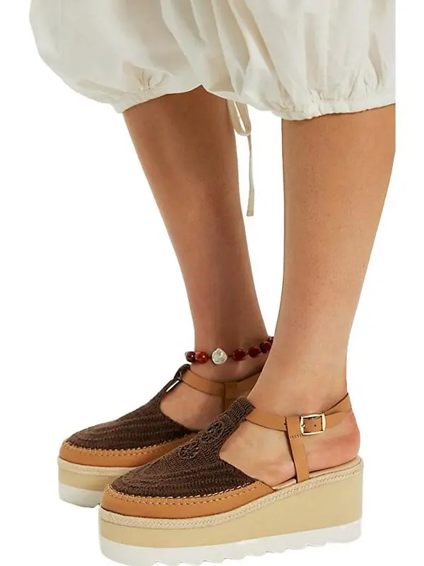 FP COLLECTION Espadrille Platform Wedges - Chocolate