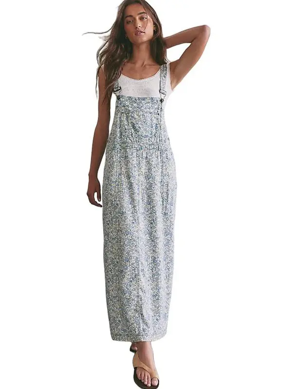 Free People Hanson Apron Midi Dress - Chambray Combo