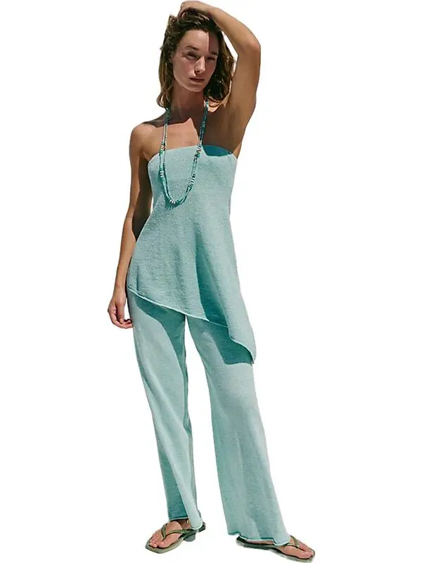 Free People Asymmetrical Tube Top And Wide-leg Pant Set - Waterfall