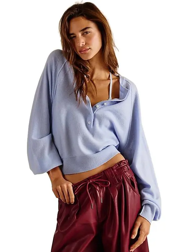Free People Porta Cashmere Henley Sweater - Arctic
