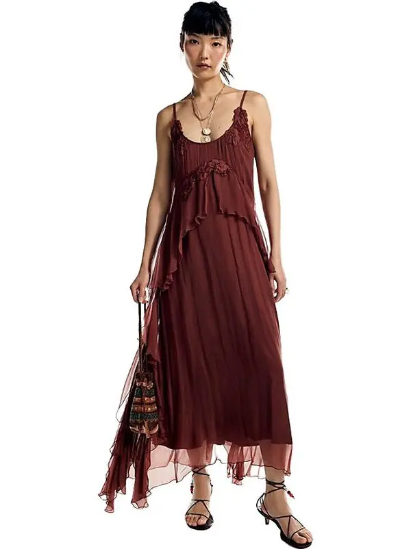 NIGEL PRESTON Floating Angel Chiffon Maxi Dress - Hot Chocolate