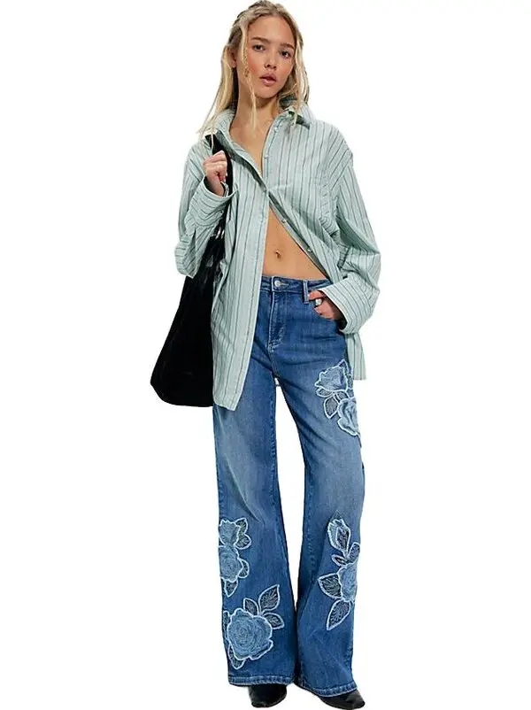 DRIFTWOOD Charlee Wide-leg Jeans With Floral Embroidery - Rose Patchwork