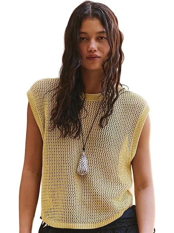 Free People Sleeveless Cotton Knit Muscle Tee - Sunshine